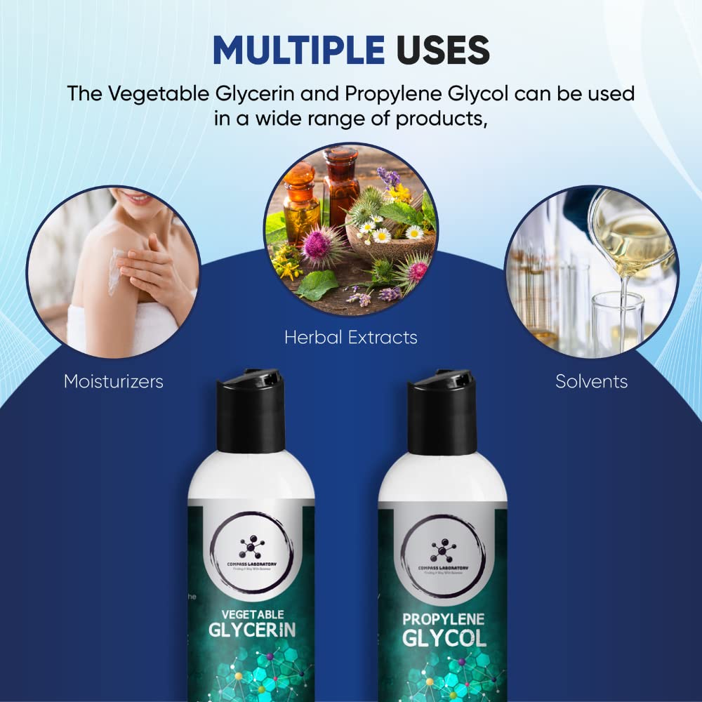 Compass Laboratory Propylene Glycol & Vegetable Glycerin - 500mL Each | USP-Grade, High-Purity Mixing Solutions