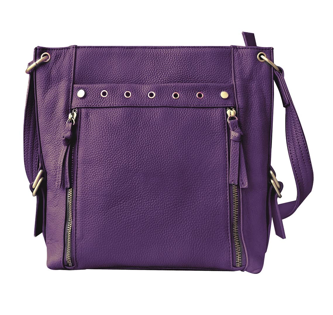 CCWBAGS Genuine Leather Satchel/Cross Body Concealed Carry Purse, Purple