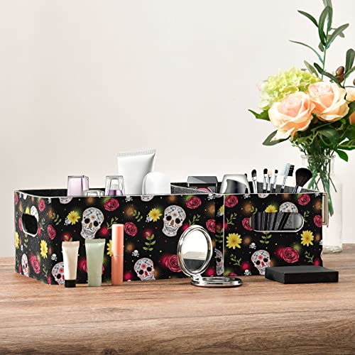 Mexican Skull Storage Basket Felt Storage Bin Collapsible Toy Boxs Convenient Box Organizer for Kids Bedroom Magazine
