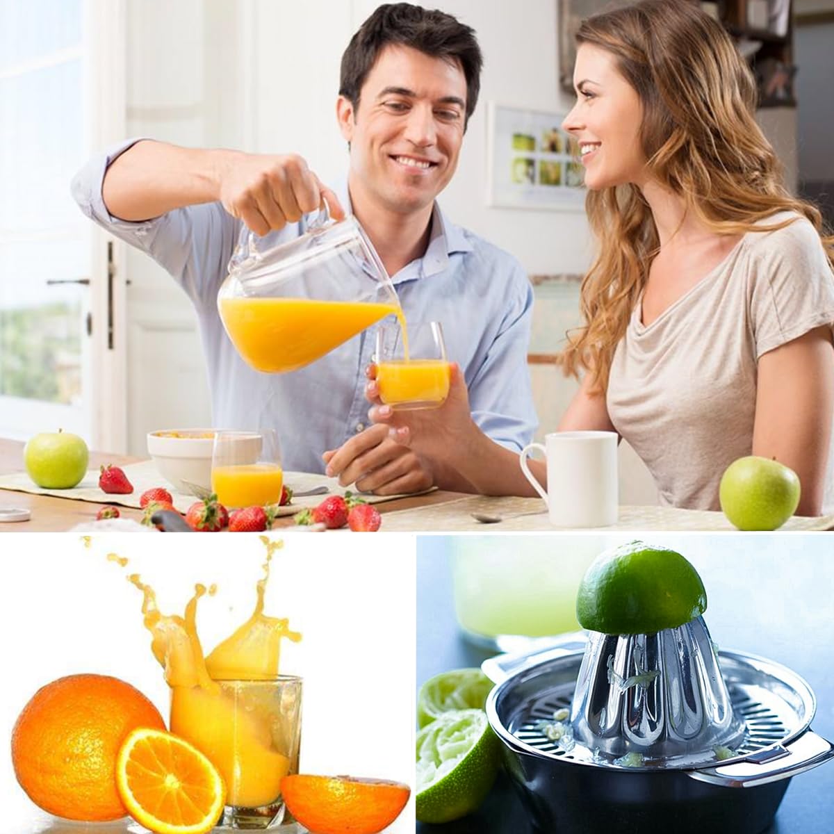 Citrus Lemon Orange Grapefuit Juicer Manual Squeezer 304 Stainless Steel Robust Hand Juicer Reamer Rotation Press with Strainer&12 OZ Bowl, 2 Pour Spouts, Dishwasher Safe, Easy to Clean, Heavy Duty