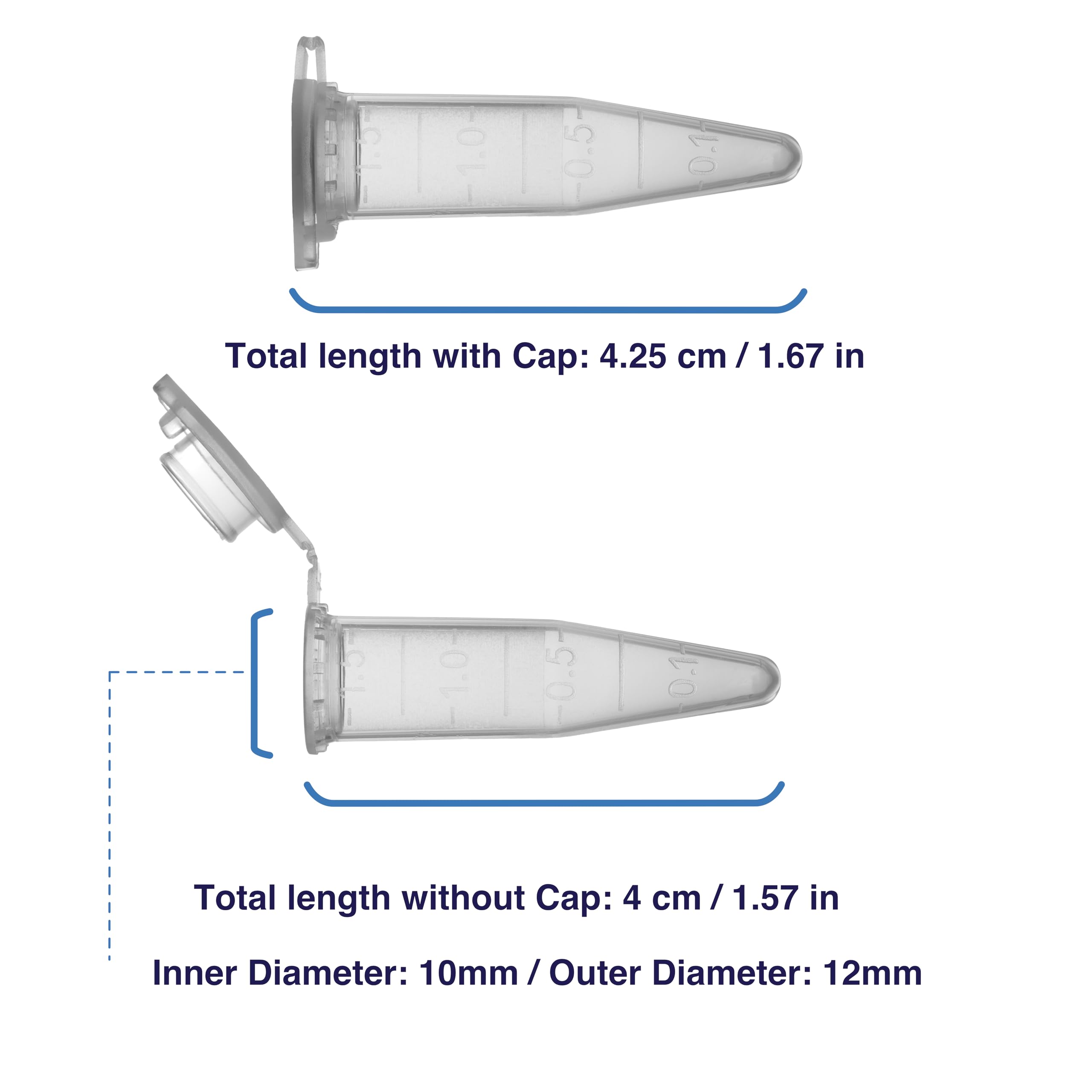 Kashi Scientific 1.5mL Microcentrifuge Tube with Snap Cap [1000/Pack] 1.5 mL Centrifuge Tubes with Flip Cap, Clear Graduation, Polypropylene, Plastic Lab Snap Tubes