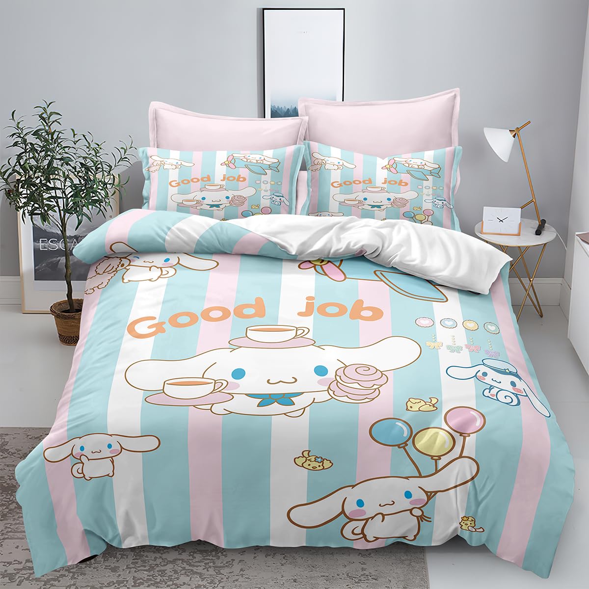 XYRXARIC Duvet Cover Set 3D Printed Cinnamoroll Soft Microfiber 3 Pieces Childrens Bedding Set Comforter Cover with Zipper Closure and 2 Pillowcases(Queen)