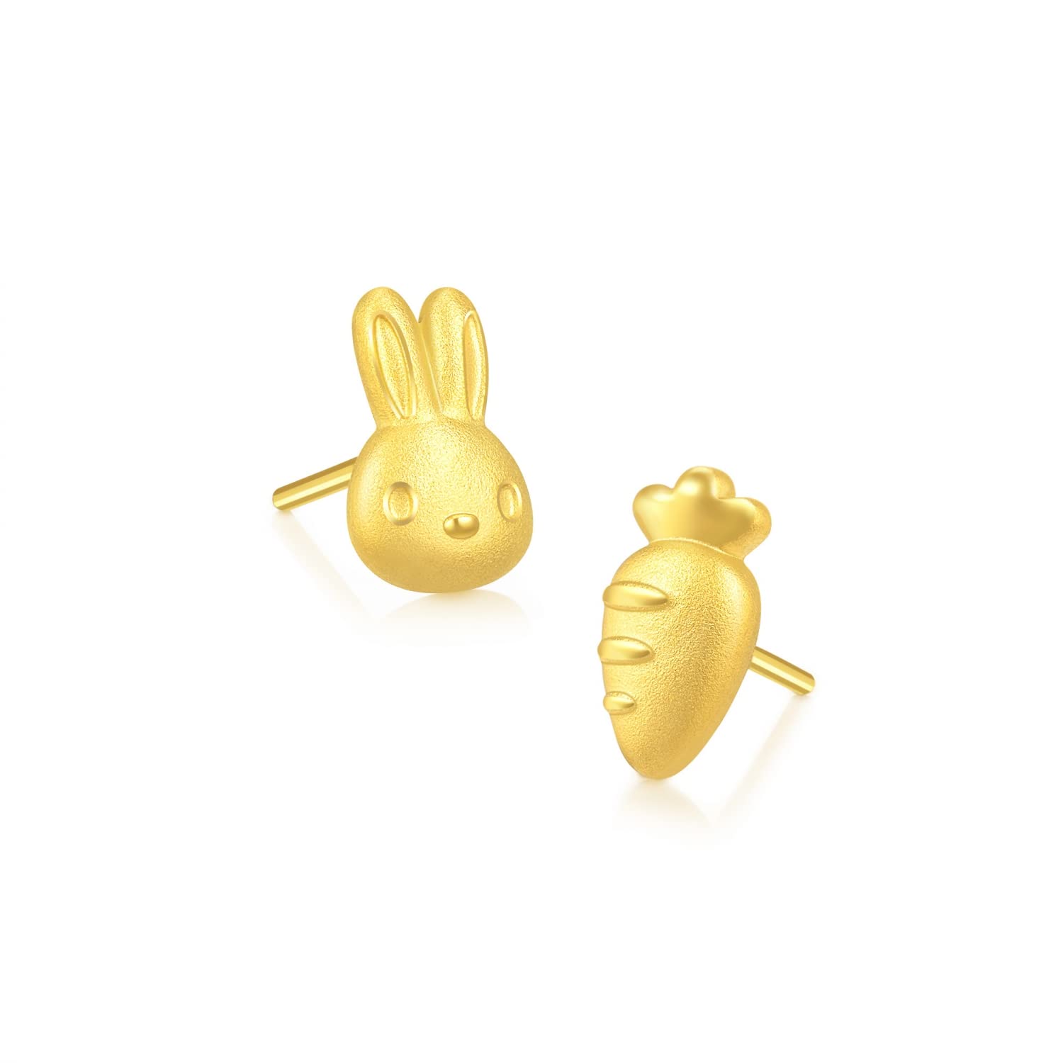 CHOW SANG SANG 999.9 24K Solid Gold Price-by-Weight 1.27g Gold Carrot and Rabbit Asymmetric Stud Earrings for Women 93648E