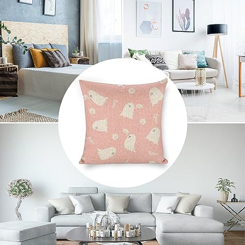 Ghost Pumpkin Halloween Throw Pillow Covers 18ร18 Pillowcases Set of 1 Autumn Pattern Linen Decorative Square Pillow Case Cushion Covers Standard Size for Sofa Couch Outdoor Bed Pillow Protectors