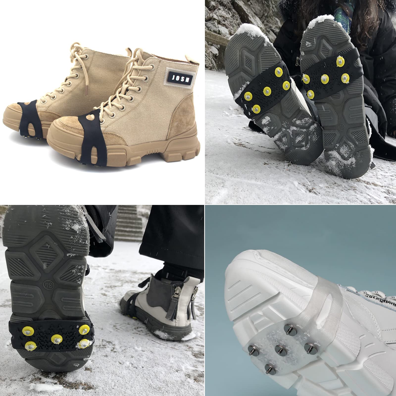 Black Anti-Skid Traction Grips Crampons Spikes Cleats Ice Claws for Walking Jogging Hiking Mountaineering Ice Snow Grips