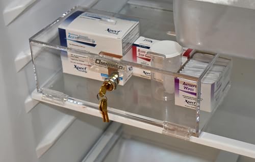 Heavy Duty Medicine/Medication Lock Box with Key - Refrigerator-Safe, Secure Storage and Locking Medicine Box (4.25H x 12W x 6D) for Organized Medicine Management.