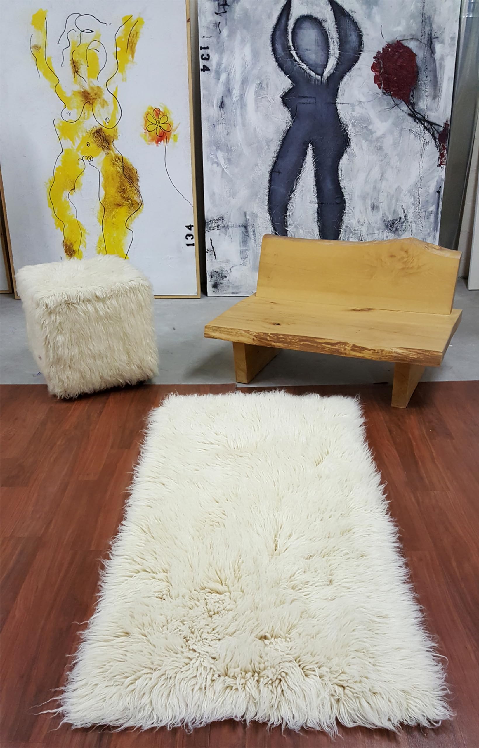 Stylish 2x5 Flokati Rug - Runner | Soft and Fluffy 3β Pile | Premium 2000gsm Weight |100% Wool | Authentic Greek flokati | Off White Wool Rug | Great Gift Idea., NAT2k