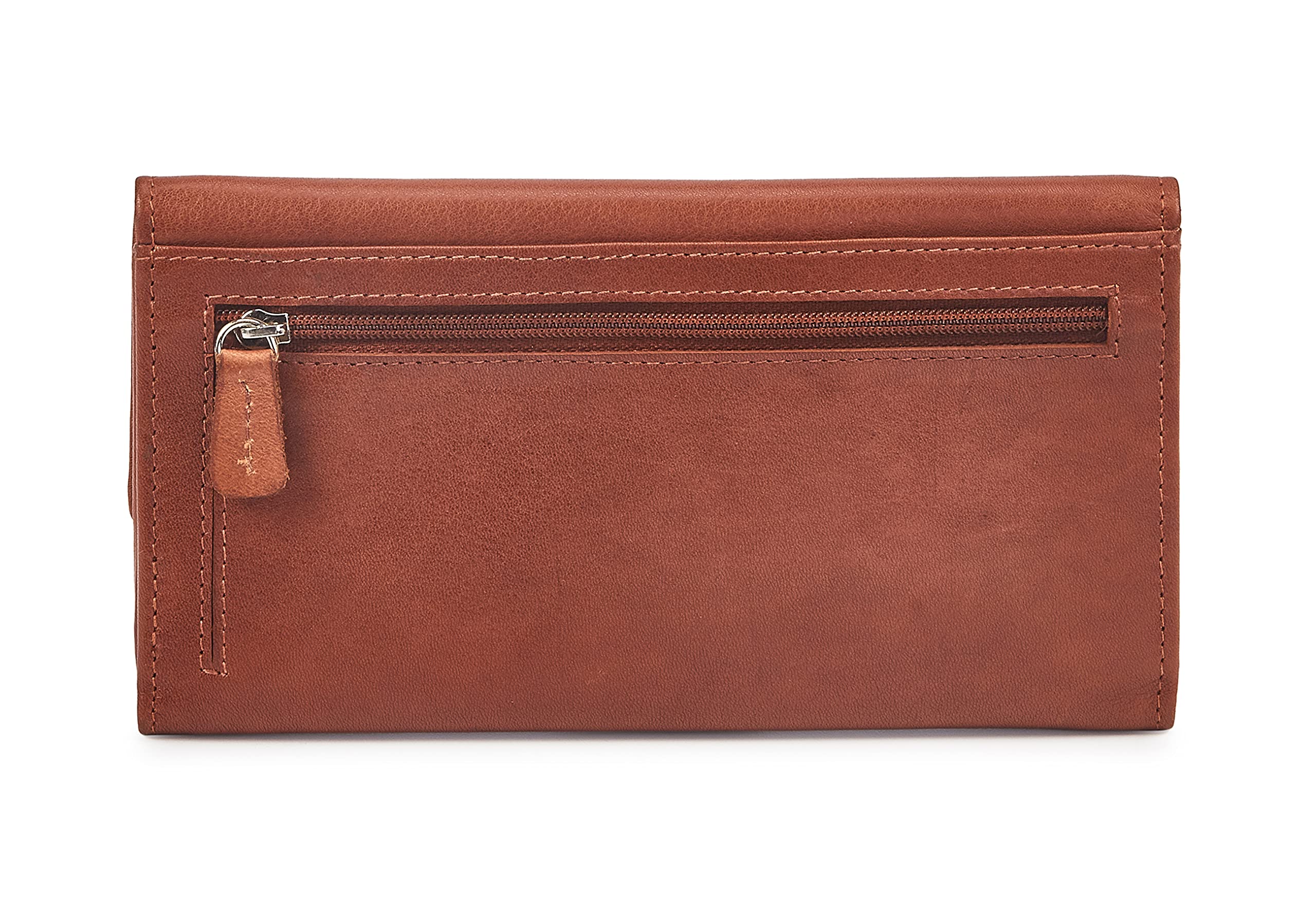 Zinda Genuine Leathers Women’s Wallet Purse Long Trifold Flap Over RFID Protection (Tan)