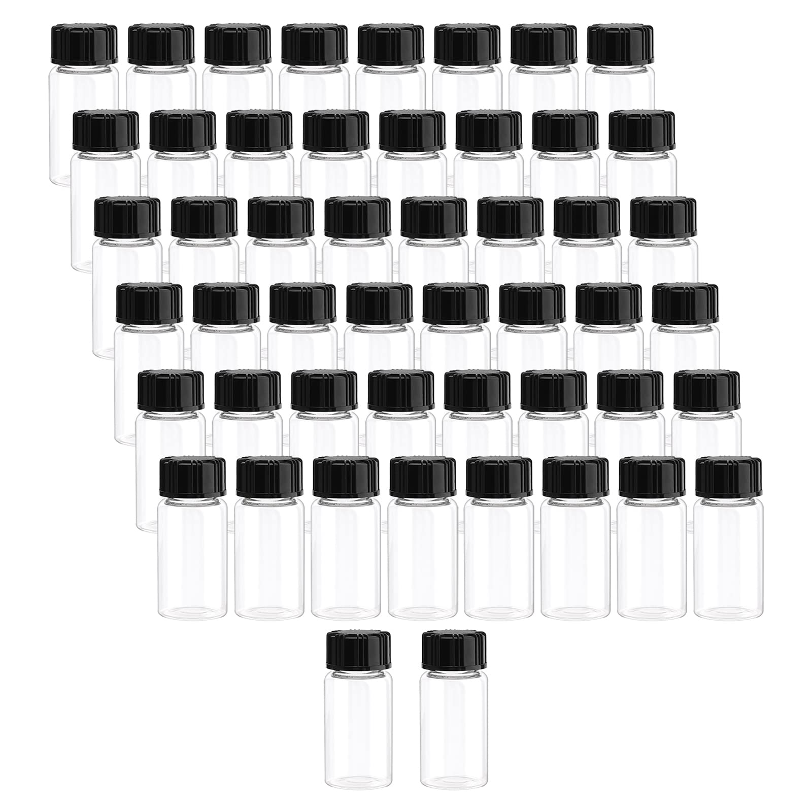 Csfglassbottles Pack of 50 10ml Clear Glass Bottles Vial Clear Liquid Sampling Sample Screw Cap Empty Lab Vials Black Plastic Cap