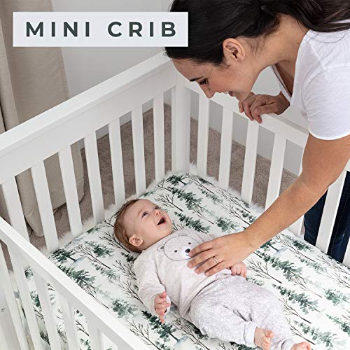 Pobi Baby - 2 Pack Premium Pack N Play Sheets Fitted for Standard Pack and Plays and Mini Cribs - Ultra-Soft Cotton Blend, Stylish Animal Woodland Pattern, Safe and Snug for Baby