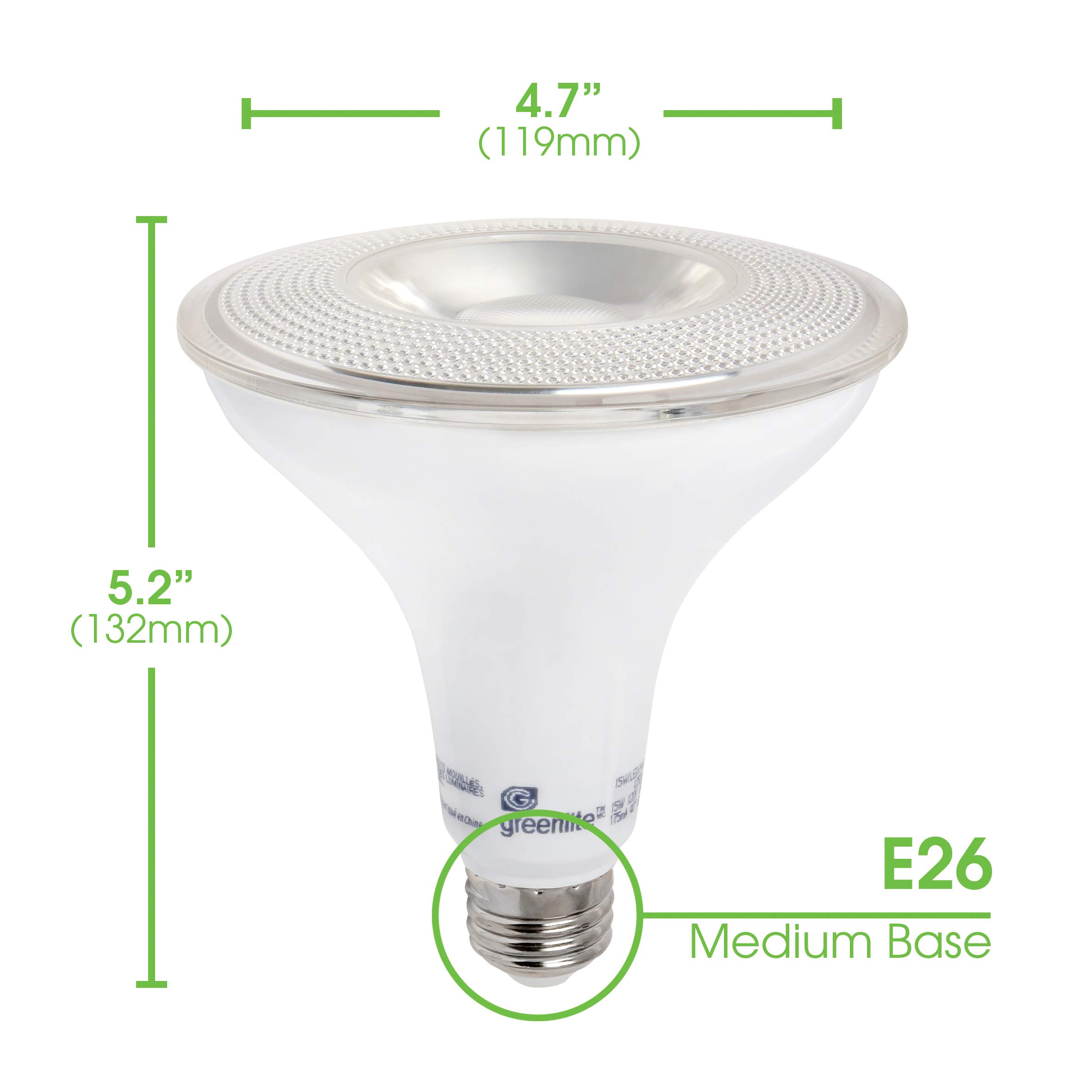 Greenlite LED PAR38 Dimmable Flood Light Bulb, 15W (120W Equivalent), 1250 Lumens, 5000k Daylight, Weatherproof, Indoor/Outdoor, 120V, Energy Star, (2 Pack)