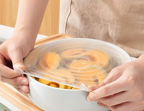 COZY HOME Silicone Lids For Food And Bowls, 6 Pcs Premium Stretch Silicone Lids For Food Storage, 6 Sizes Reusable Stretch Eco Lids For Food And Bowls White