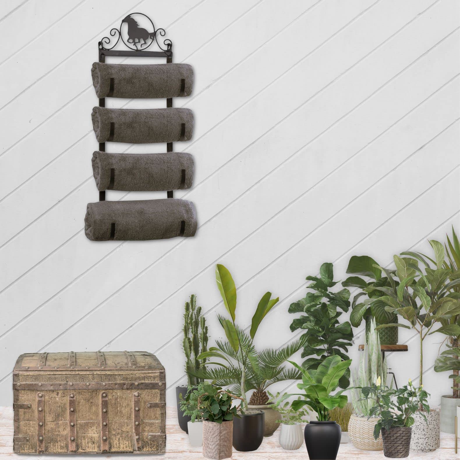 Rustic Metal Horse Towel Roll Wall Rack - Western Farmhouse Country Bathroom Décor