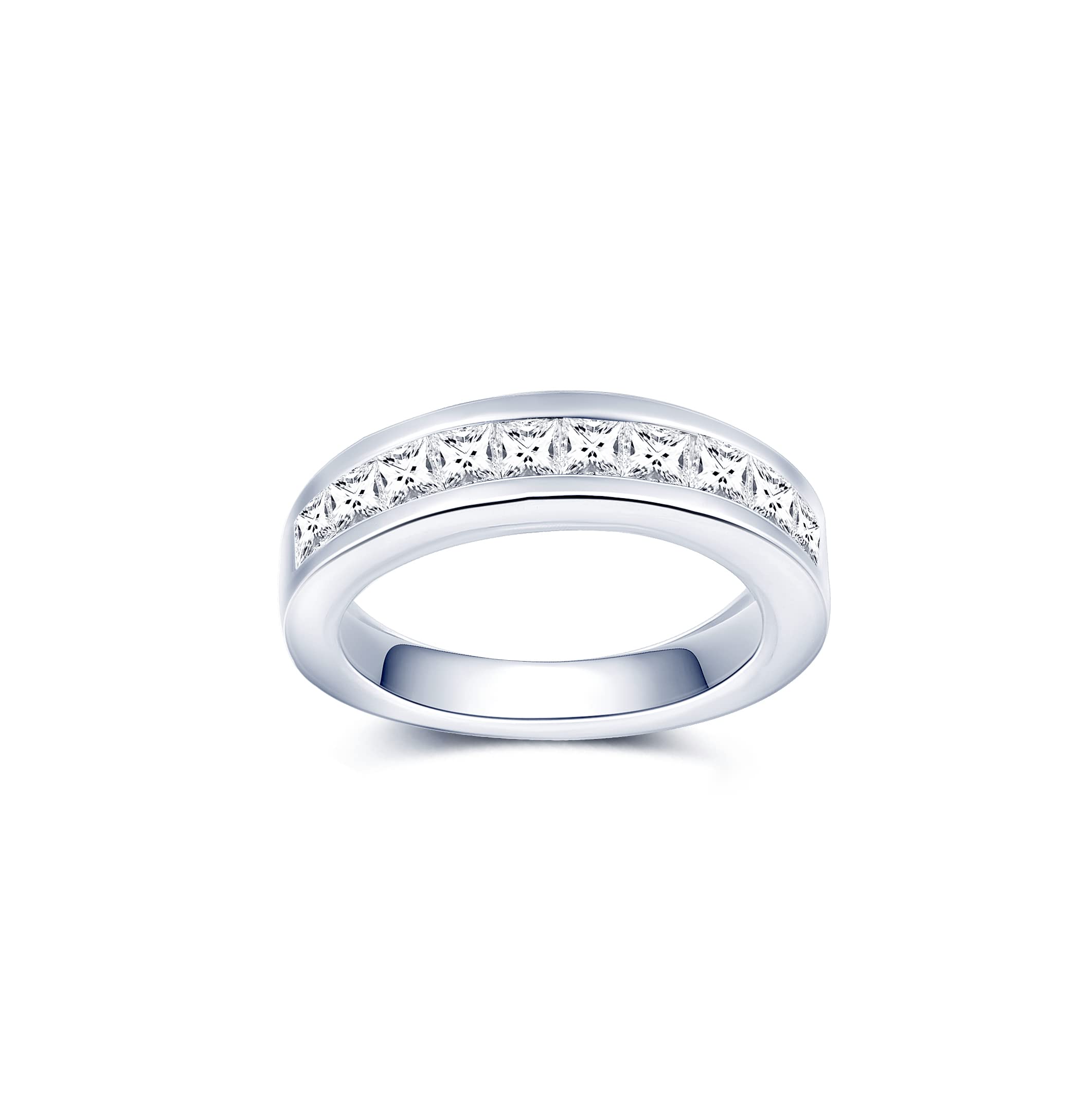 Beyond Brilliance 1.0 Carat Diamond, Channel-Set 14K White Gold Princess Cut 11-Stone Diamond Bridal Wedding Band Ring (J-K, SI1 -SI2) Natural Diamond Wedding Band For Women | Gift Box Included Size-6.5