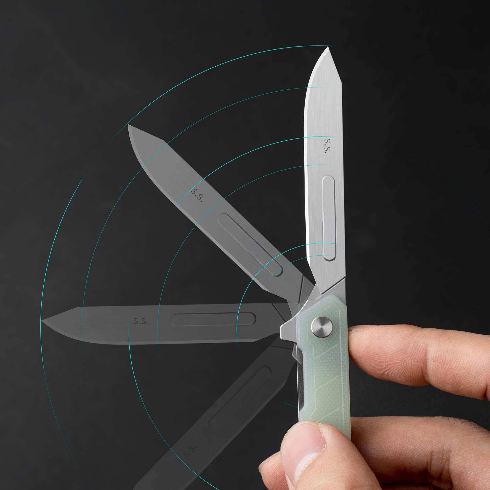 OLITANS G046 Mecha Mini Slim Folding Scalpel with 5pcs #24 and 5pcs #60 G14 Handle with Liner Lock, Utility EDC Pocket Knife with Back Clip(Green)