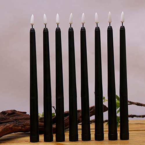 Datomarry Pack of 12 Black Body Flickering Flameless Taper Candles,11 inch Warm White Glow Plastic Battery Powered Realistic Christmas Candles Lights