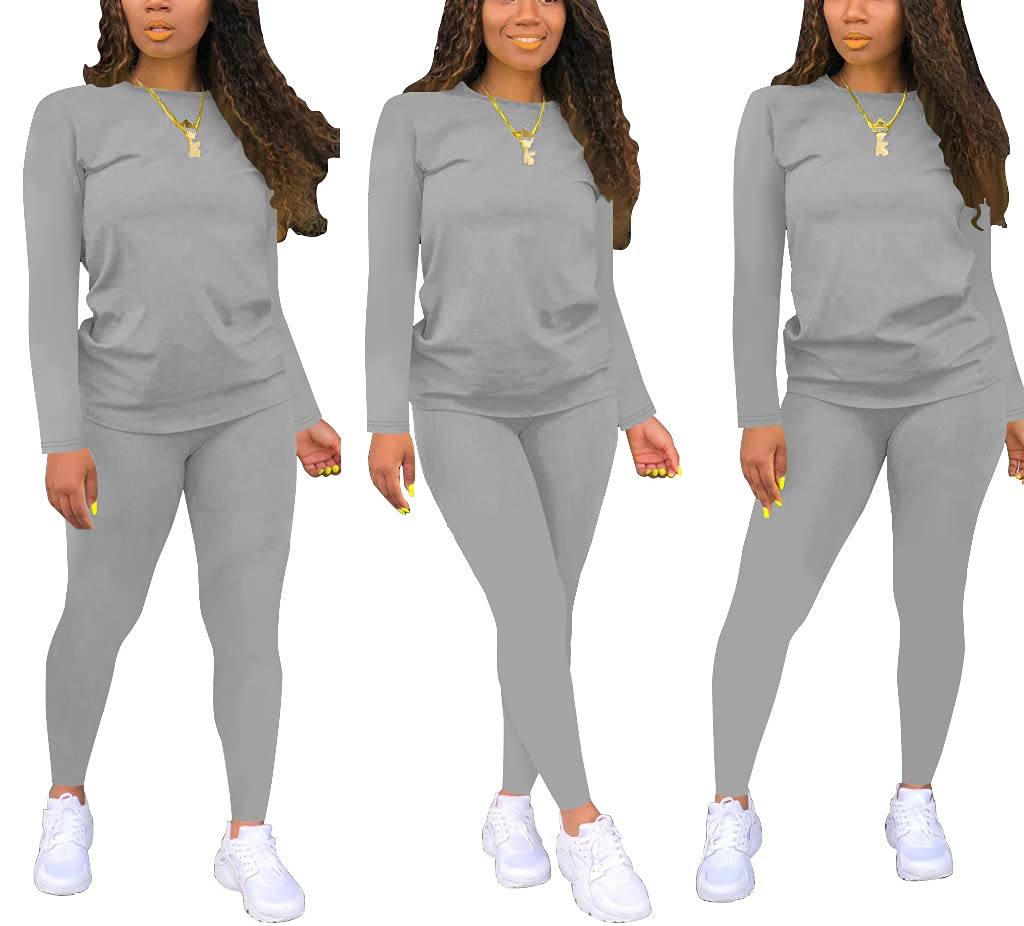 BSCCOYZ Women's 2 Piece Outfits Solid color Casual Short Sleeve T Shirts Bodycon Long Pants Joggers Tracksuit