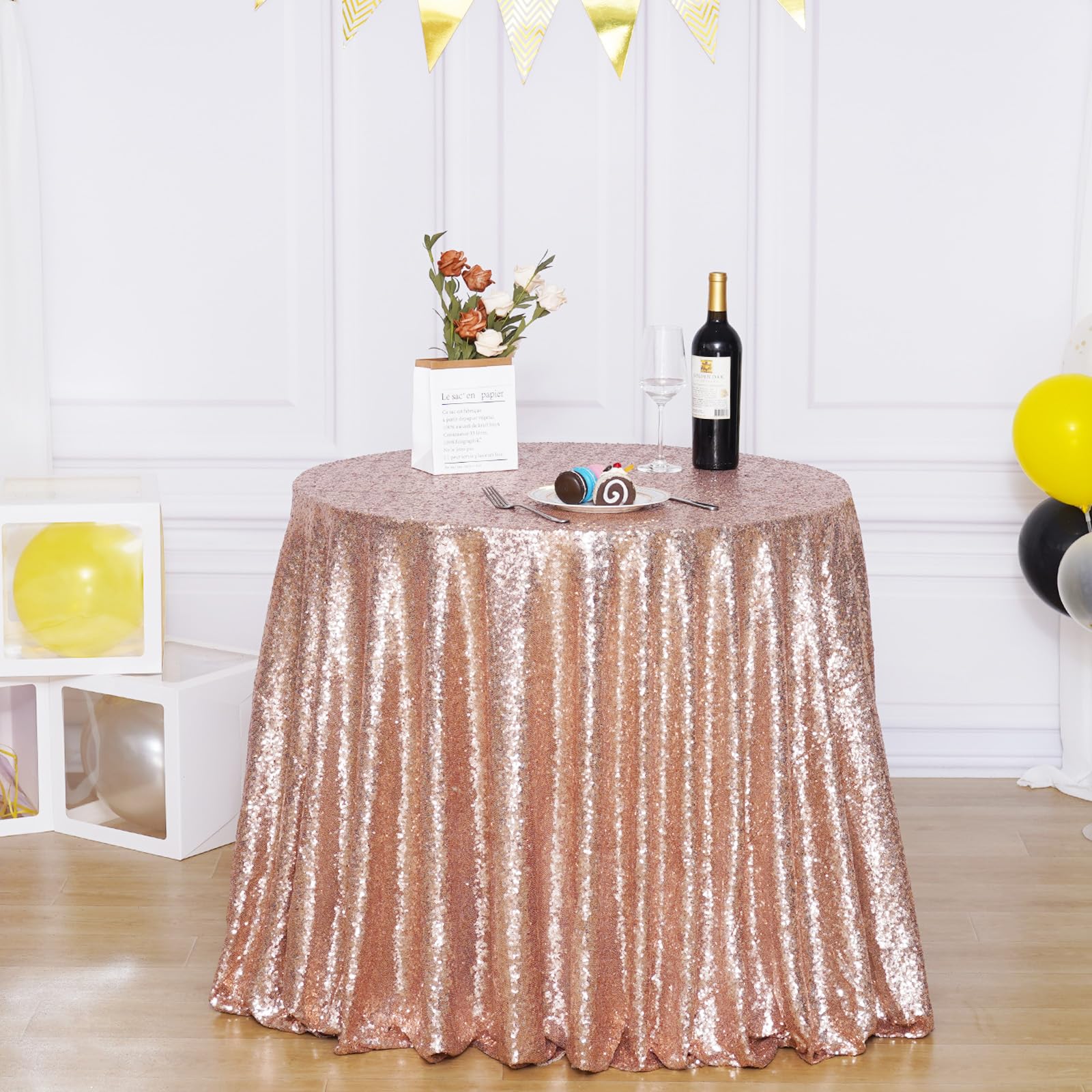 Poise3EHome 50 Inch Round Rose Gold Sequin Tablecloth for Party Cake Dessert Table Exhibition Events
