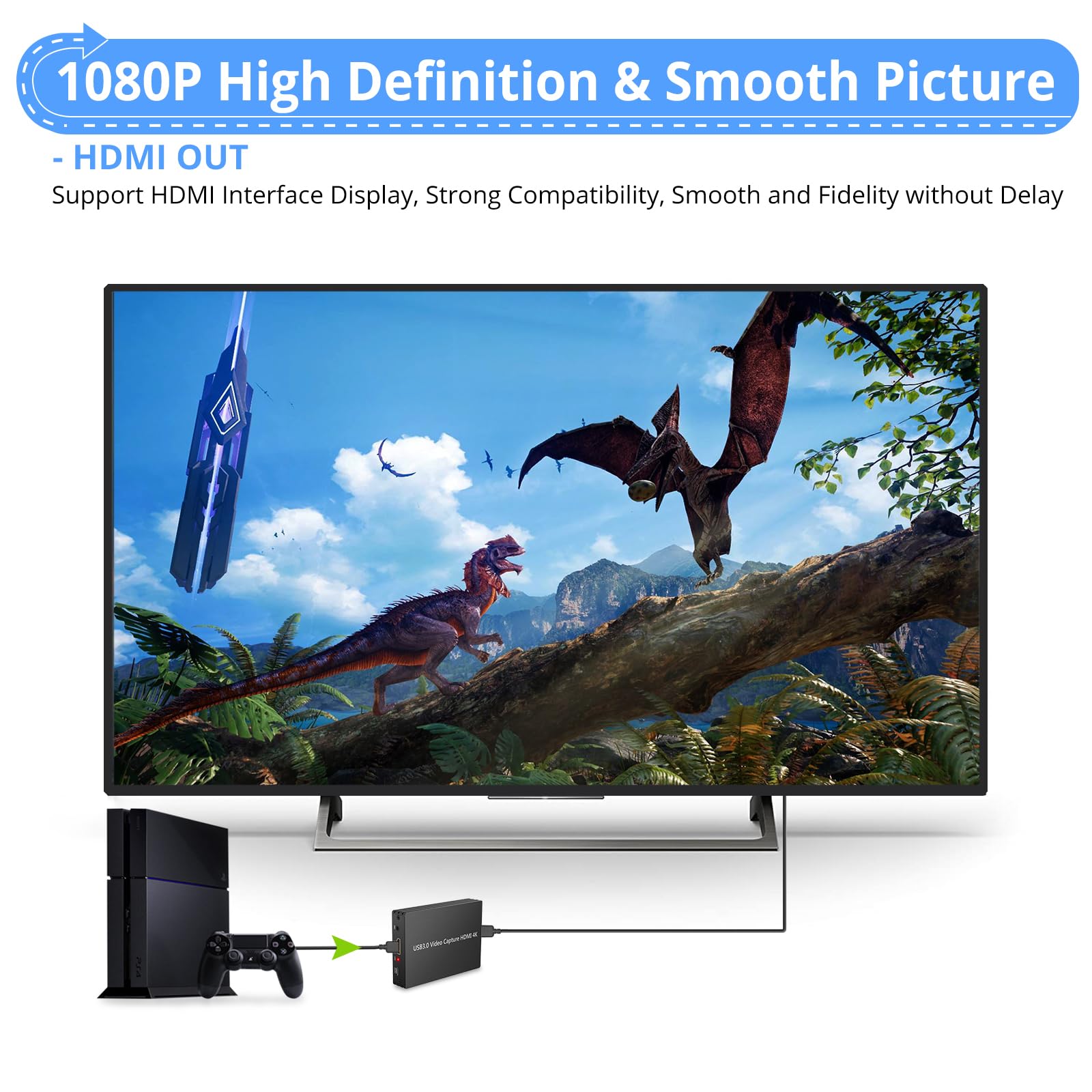 CAMWAY Video Capture Card, 4k HDMI Game Capture 1080P HDMI to USB 3.0 Live Video, HDMI Loop-Out Microphone Input Audio Output Support Windows Linux Mac OS YouTube OBS Twitch for PS3 PS4 Xbox Wii U