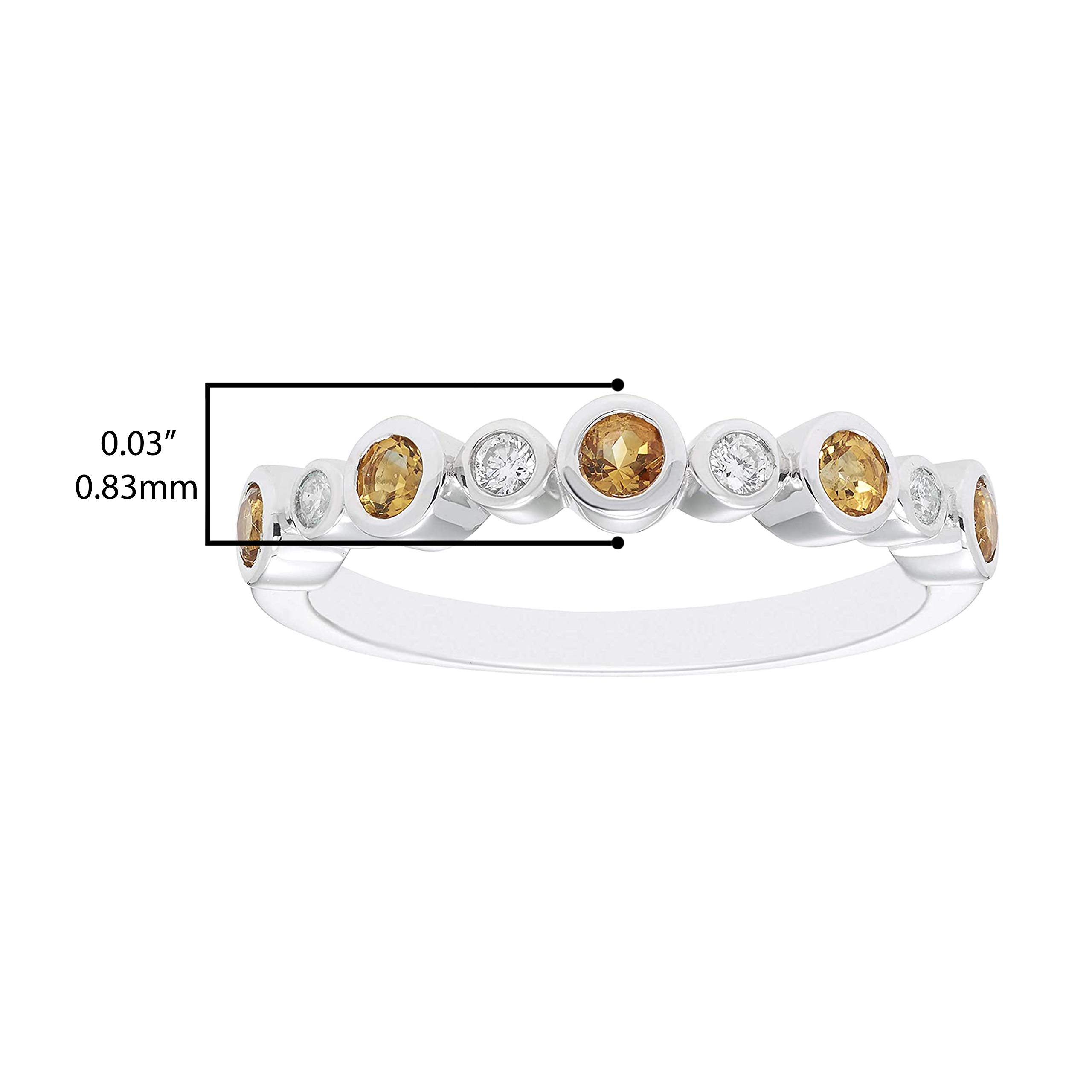 Boston Bay Diamonds .925 Sterling Silver 1/12 Cttw Diamond-Accented Natural Citrine Birthstone 9-Stone Bezel-Set Stacking Ring (I-J Color, I2-I3 Clarity) - Size 8