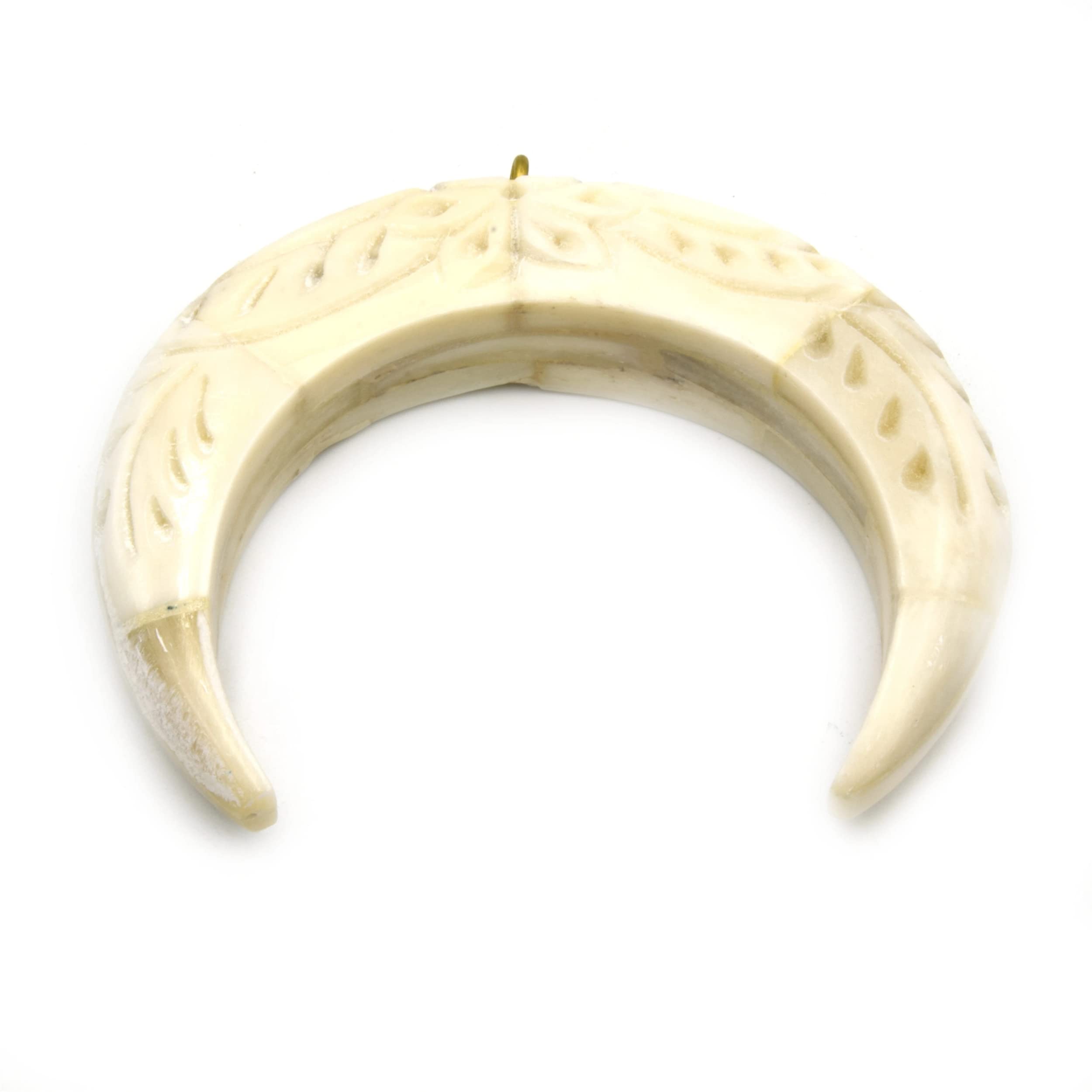 Bone Pendant | Floral Carved Crescent Pendant | Ox Bone Focal Pendant | White