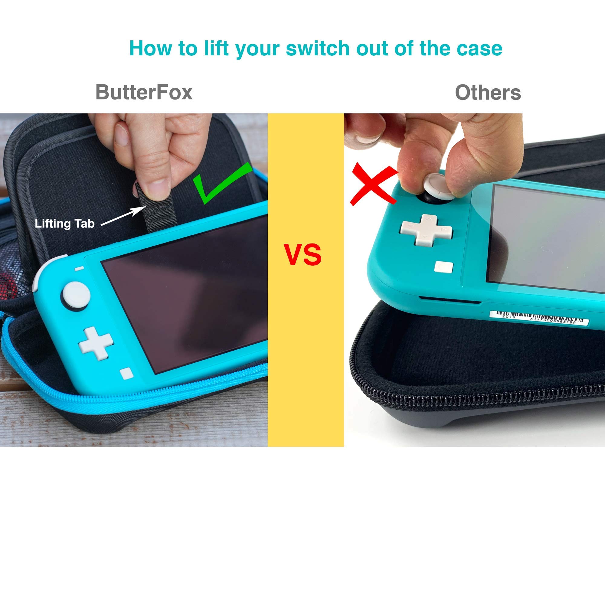 ButterFox Large Carrying Case for Nintendo Switch Lite, Fits Charger, Compatible with Hori Duraflexi Protector, Large Storage Pouch for Switch Lite Accessories (Black)