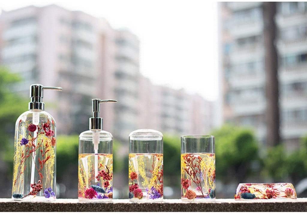 Bottles Acrylic Soap Dispenser Lotion Dispenser with Natural Peacock Flowers Clear PumpBottle for Bathroom Counter Holder (Color : Large Soap Dispenser)