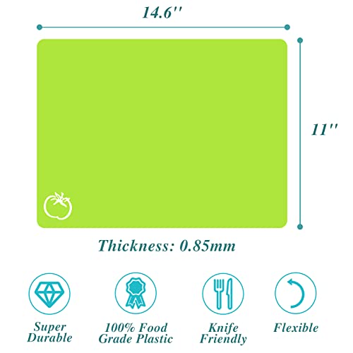 Elyum Cutting Boards, Colored Cutting Mat Flexible Plastic Cutting Board Set Chopping Board with Food Icons, Dishwasher Safe Cutting Boards for Kitchen Meat and Vegetables (Set of 8, 14.6" x 11")
