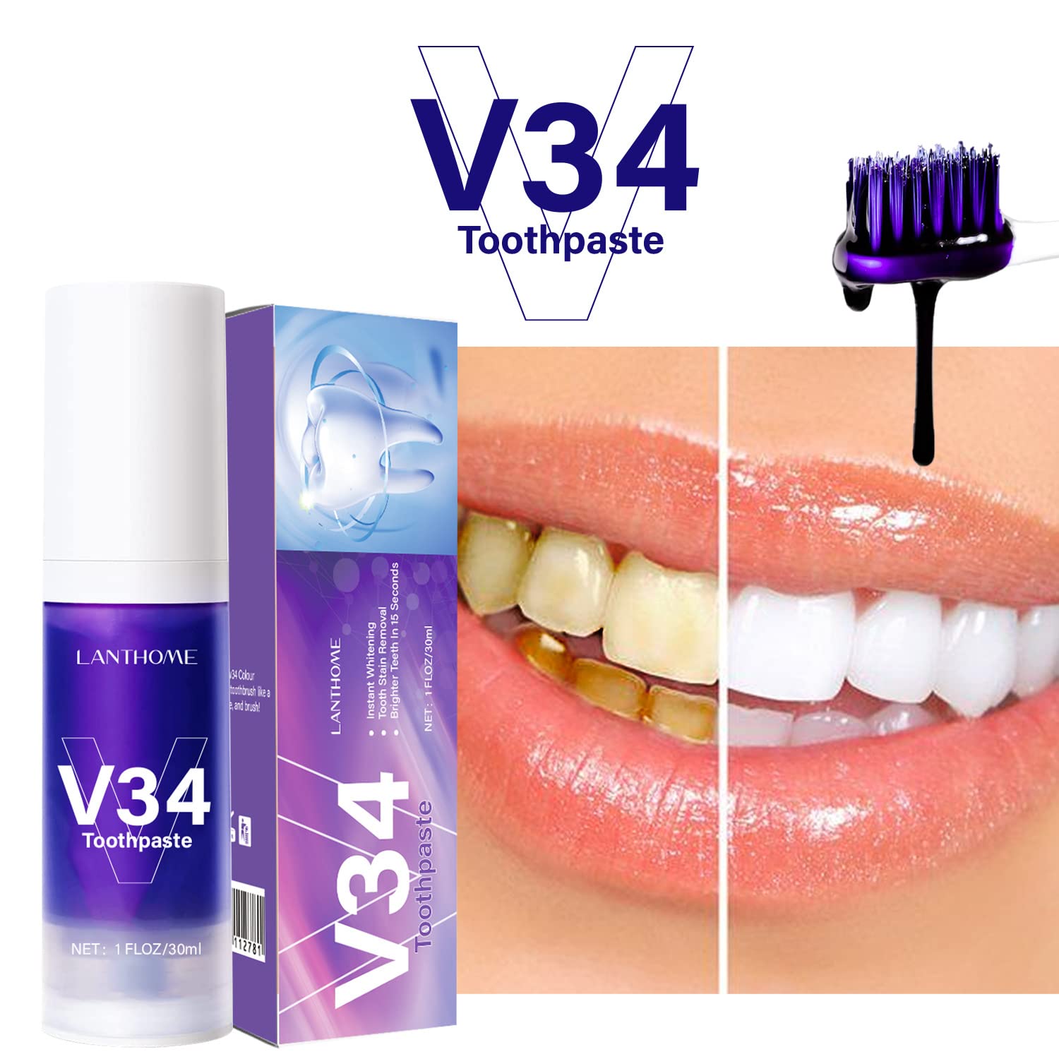 Colour Corrector Purple Teeth Whitening Sensitive Teeth Toothpaste,Tooth Stain Removal, Teeth Whitening Booster,Not Causing Sensitivity