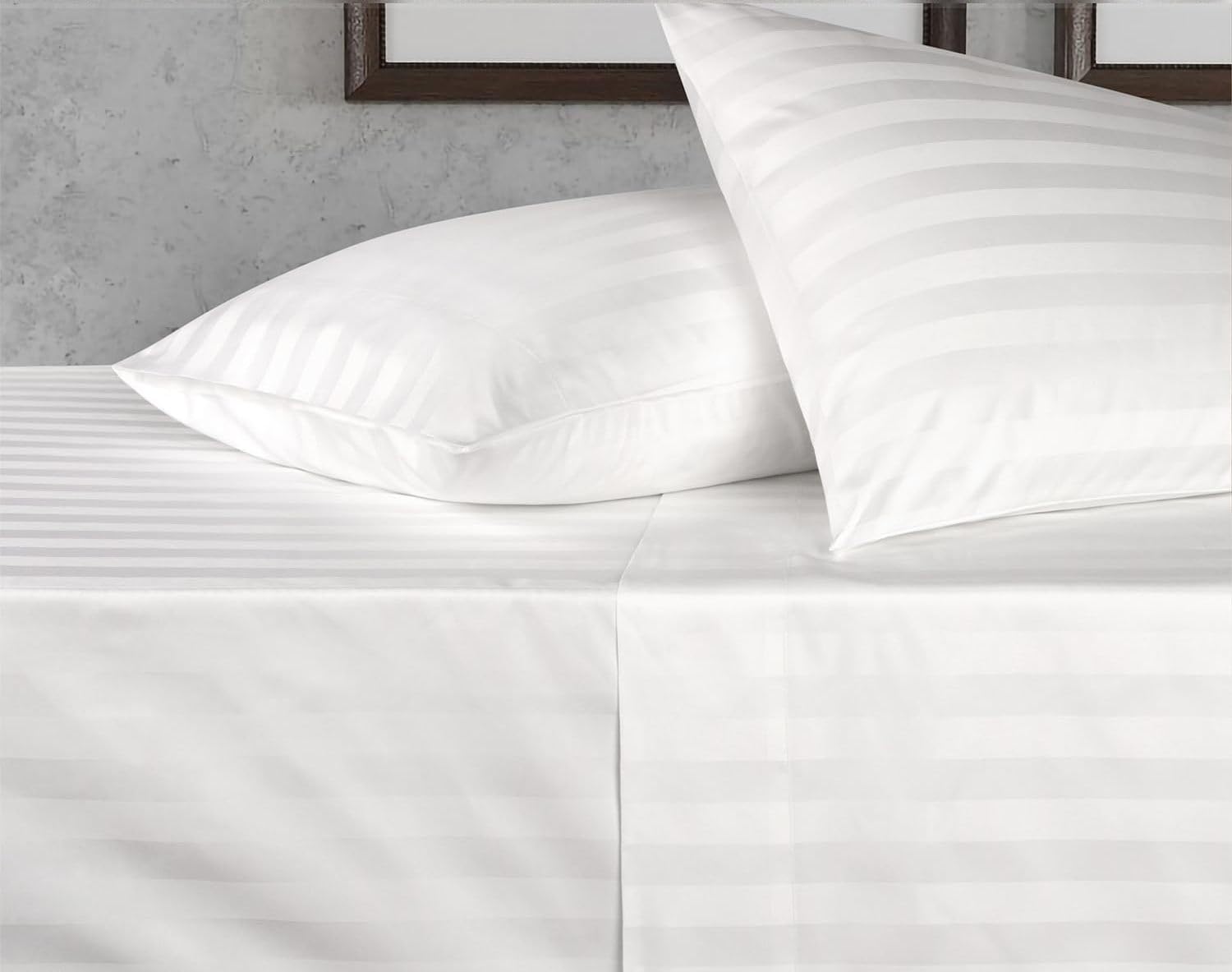 Damask Stripe Queen Size 7-Piece Duvet Cover and Bed Sheet Set 17 inch Deep Pocket - Complete Luxury Soft 1000 Thread Count 100% Egyptian Cotton Bedding Set - White