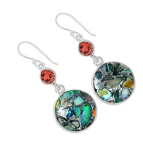 Composite Ethiopian Opal In Pyrite & Garnet 925 Silver Earring ALLE-12785