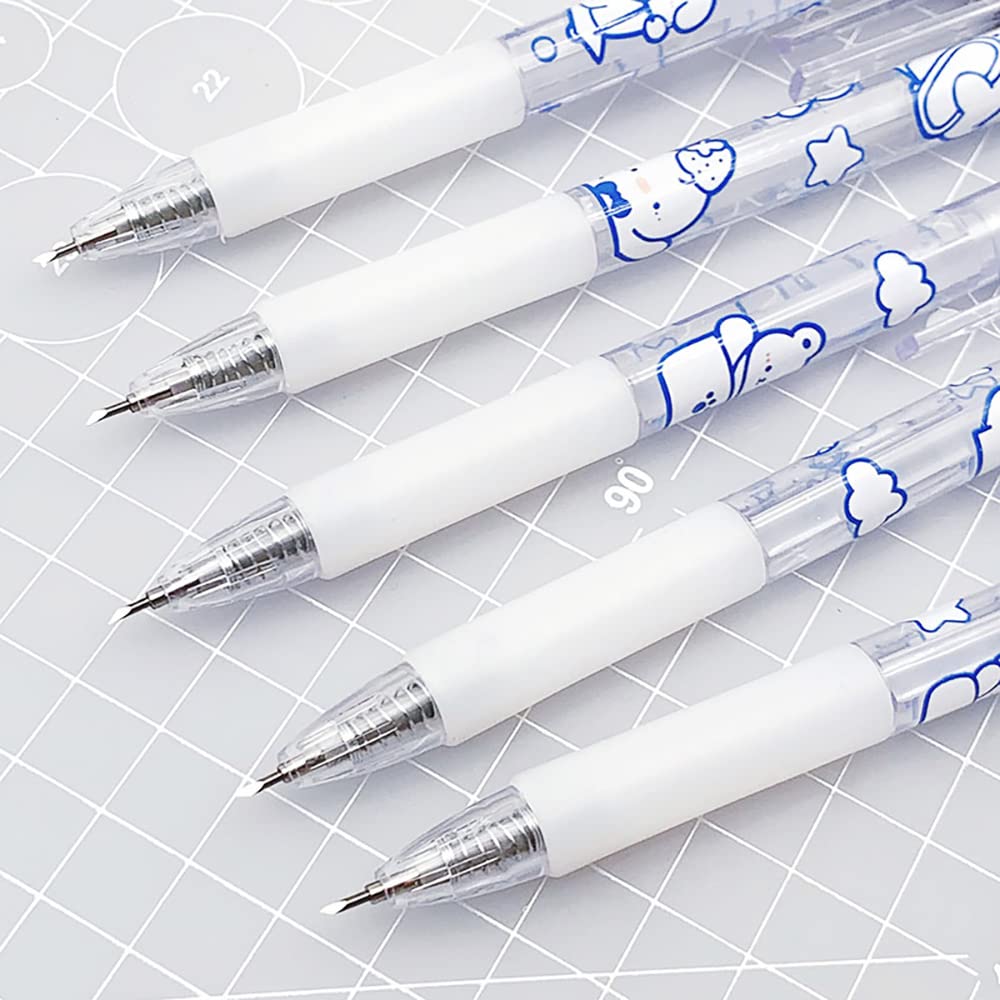 Firbirch 5PCS Craft Cutting Knife Pen Cute Cartoon Bear Paper Pen Cutter Creative Retractable Cutting Tool Student Utility Knife for DIY Art Paper Scrapbook