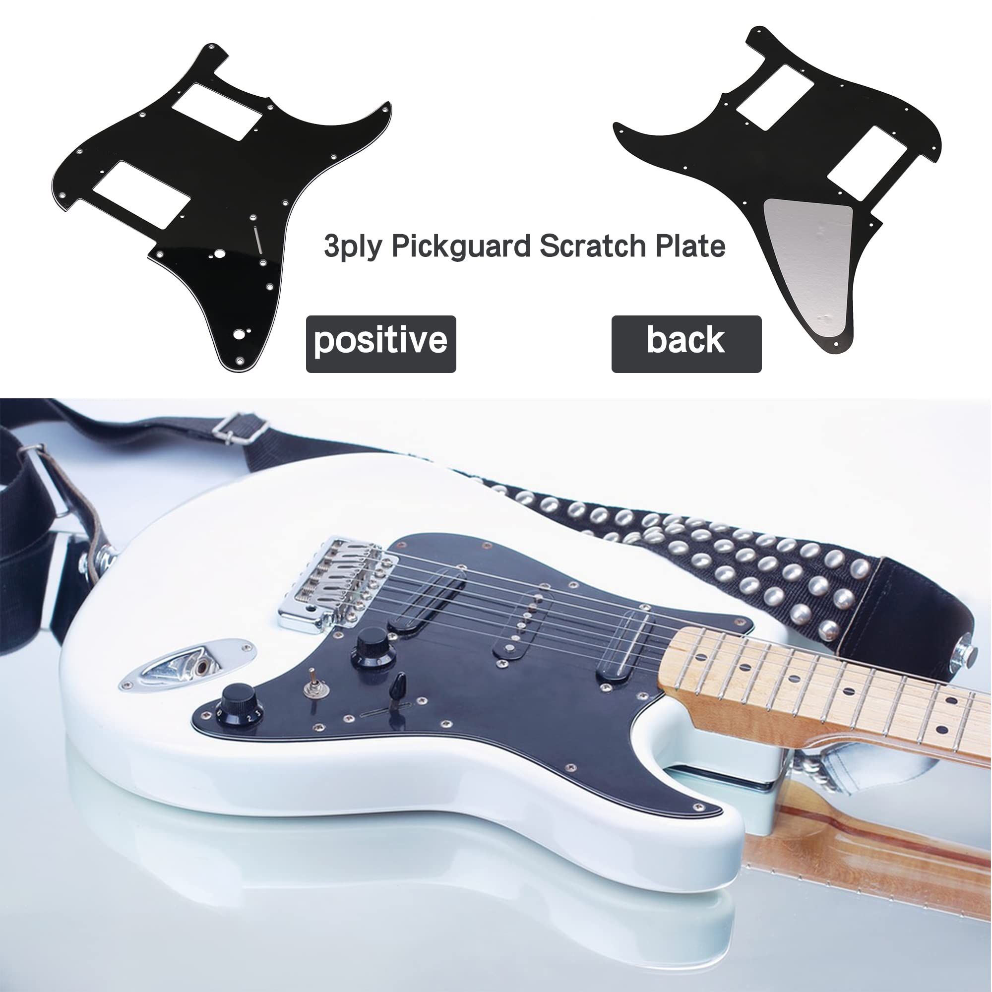 Bstinay 11 Hole Guitar Strat Pickguard HH Humbucker Standard Modern Style Pickguard Scratchplate 3Ply Black