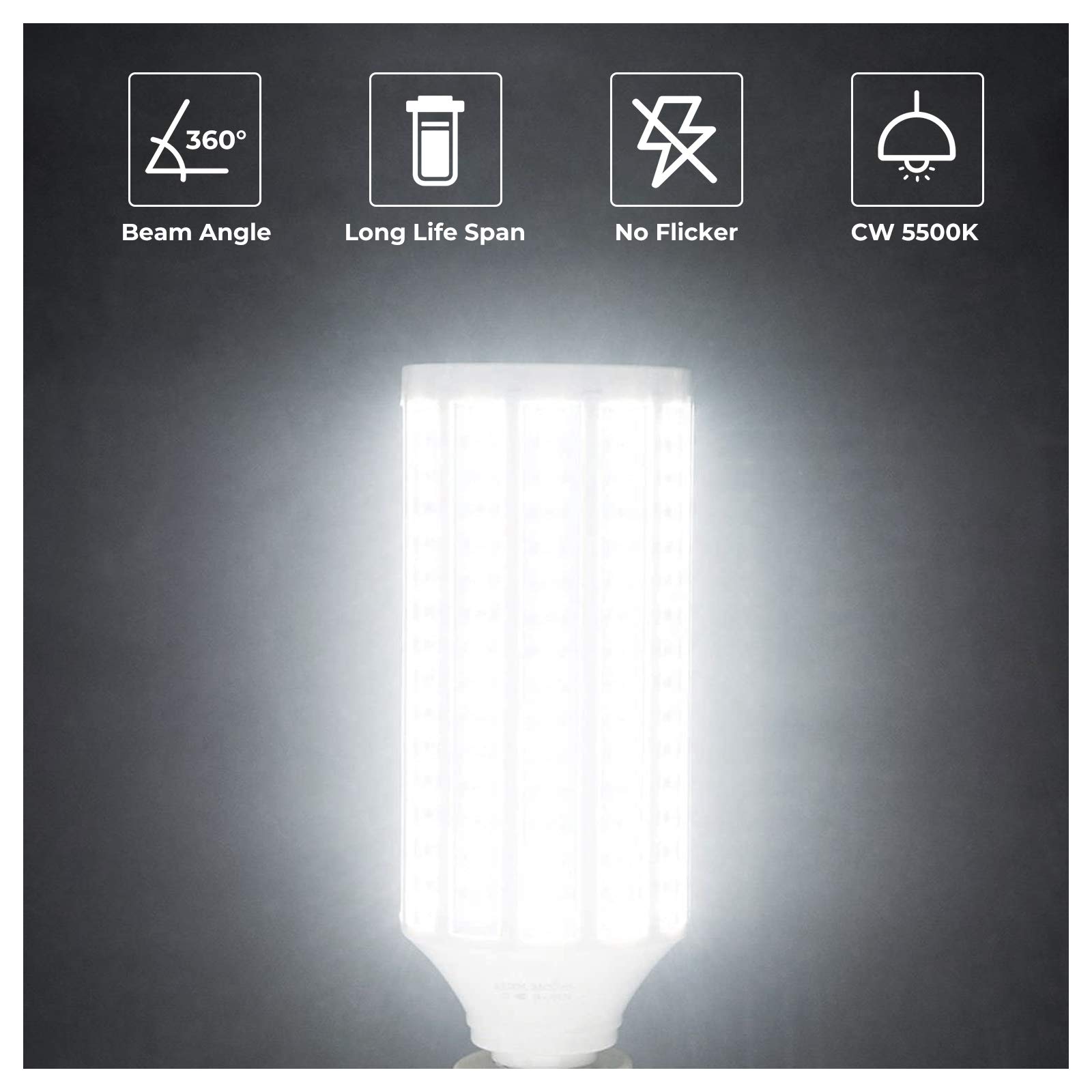 Bonlux 40W LED Corn Light Bulb, E26 Medium Screw Base LED Corn Bulb 150W 5500K CFL Daylight Full Spectrum Light Bulb Equivalent for Photography Video Garage Warehouse Street Path Lighting