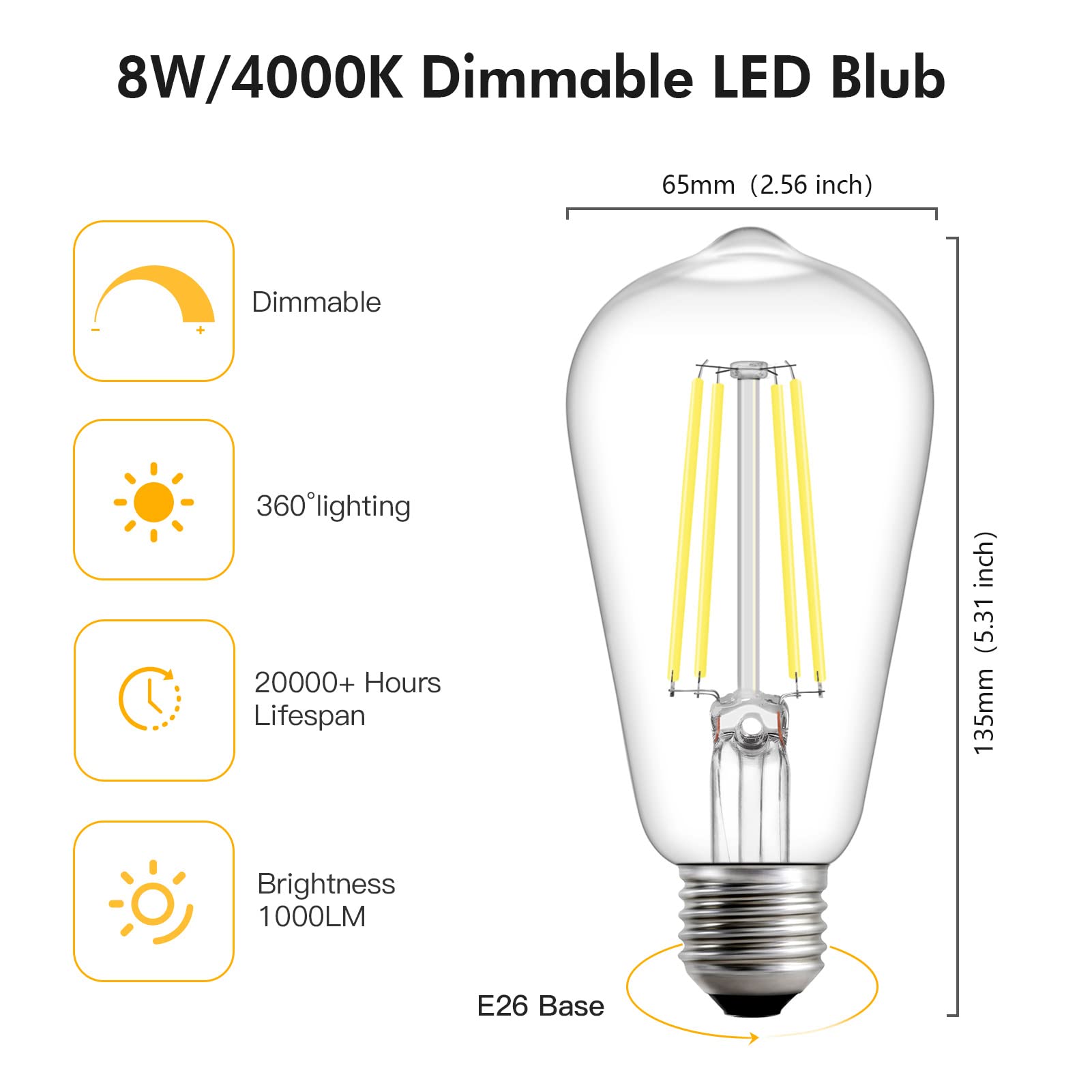 Candelabra Led Light Bulbs, 40W 500Lm E12 Led Bulb, 2700k Warm White Edison LED Light Bulbs, Amber Glass Decorative Bulb for Chandeliers, Ceiling Fan, Pendant, 6 Packs (B11 Warm White)