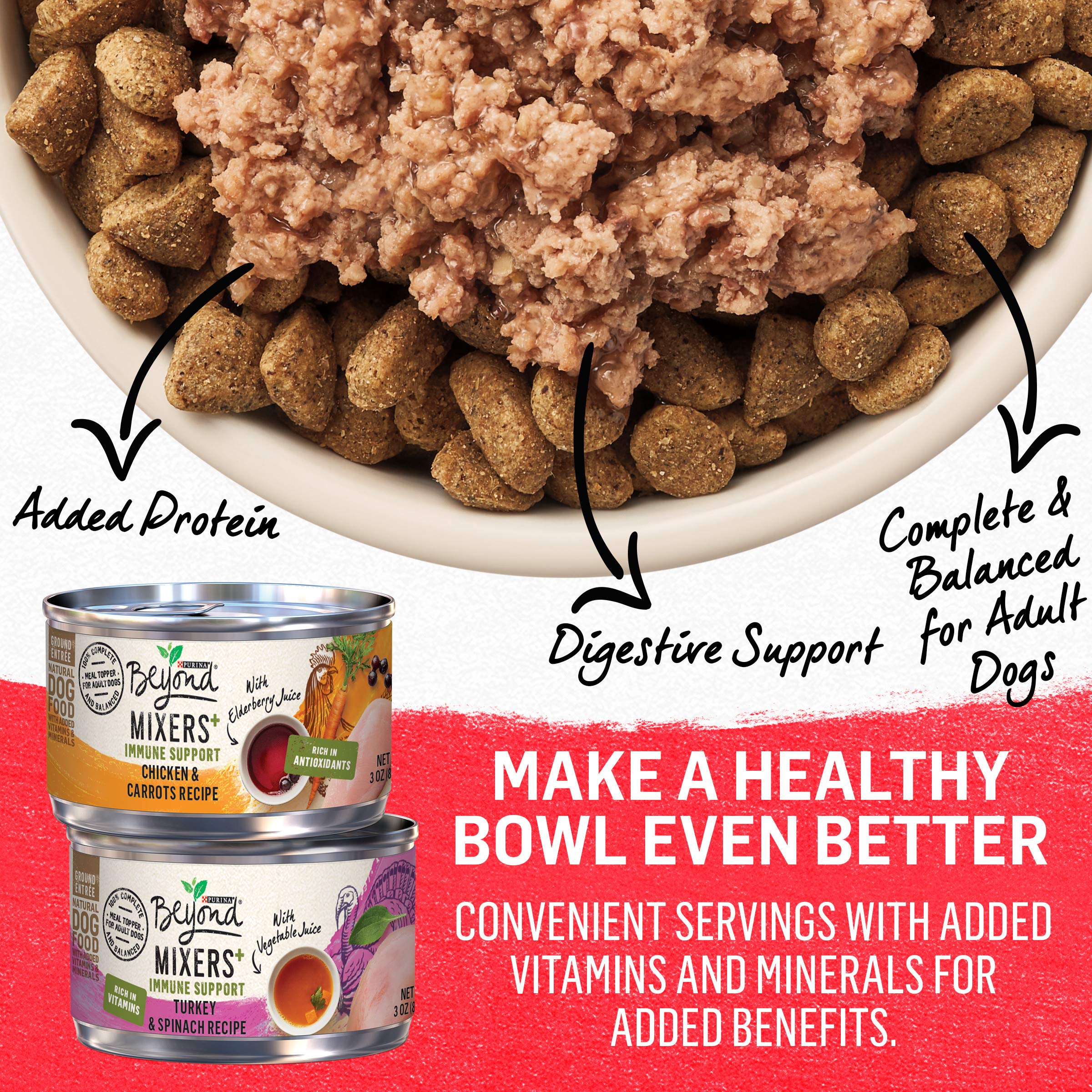 Beyond Purina Natural Wet Dog Food Complement Variety Pack, Mixers+ Immune Support Chicken & Turkey Recipes - (3 Packs of 6) 3 oz. Cans