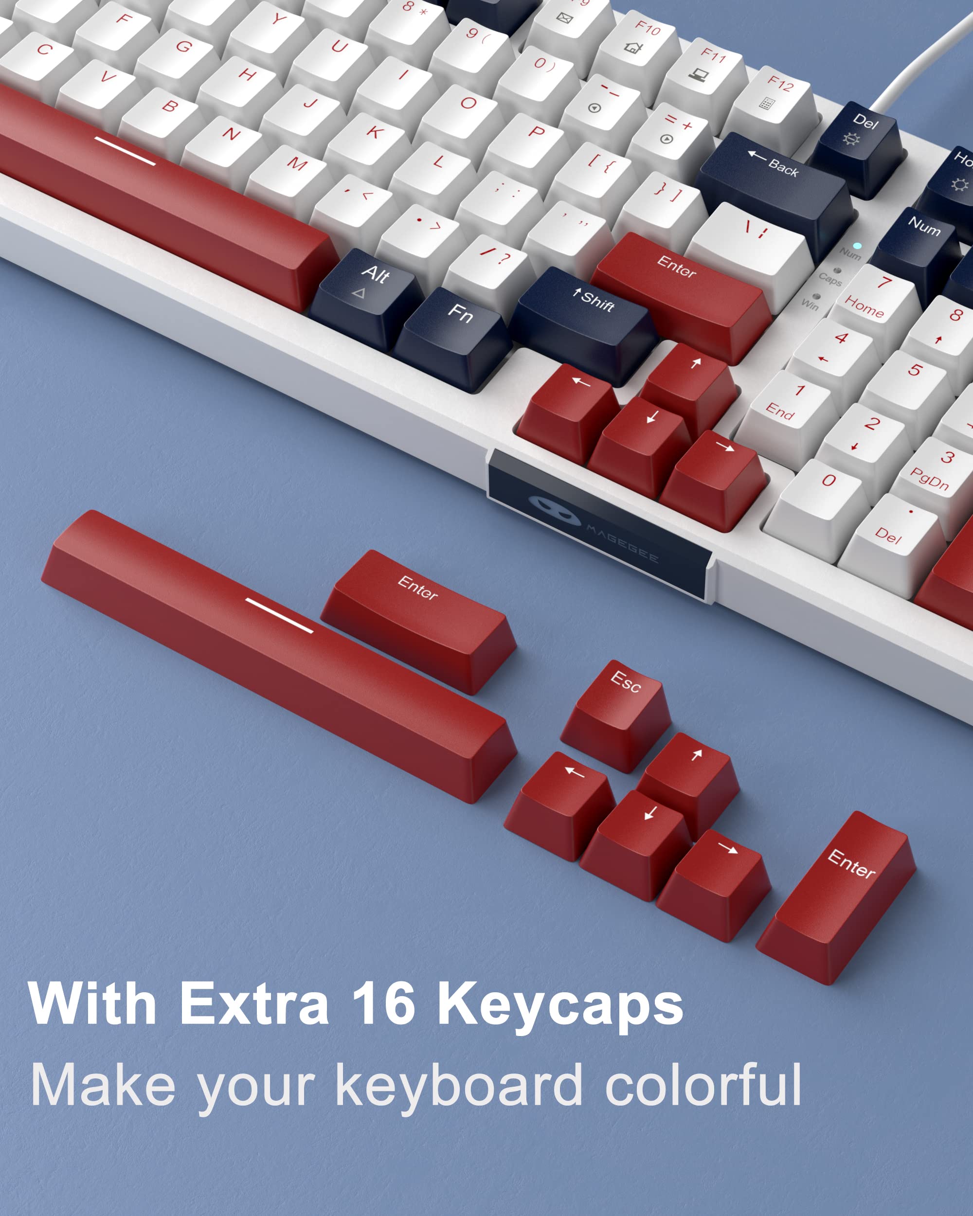 Compact 80% Mechanical Gaming Keyboard,Hot-Swappable Keyboard with 98-Key Design and 114 keycaps Anti-Ghosting Gaming/Office Keyboard with Blue Switches for Windows Mac PC, White & Blue