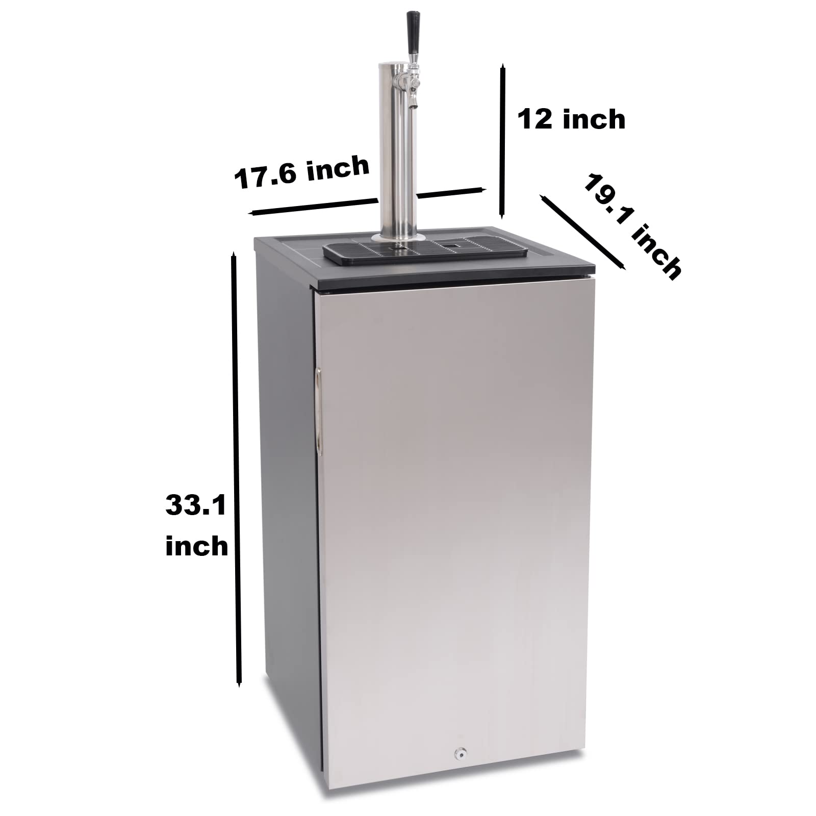 BHTOP Kegerator, Draft Beer Dispenser, Stainless Steel Beverage Cooler,Mounted CO2 Cylinder, Temperature Control, Drip Tray & Rail | Fits 1/6 Kegs