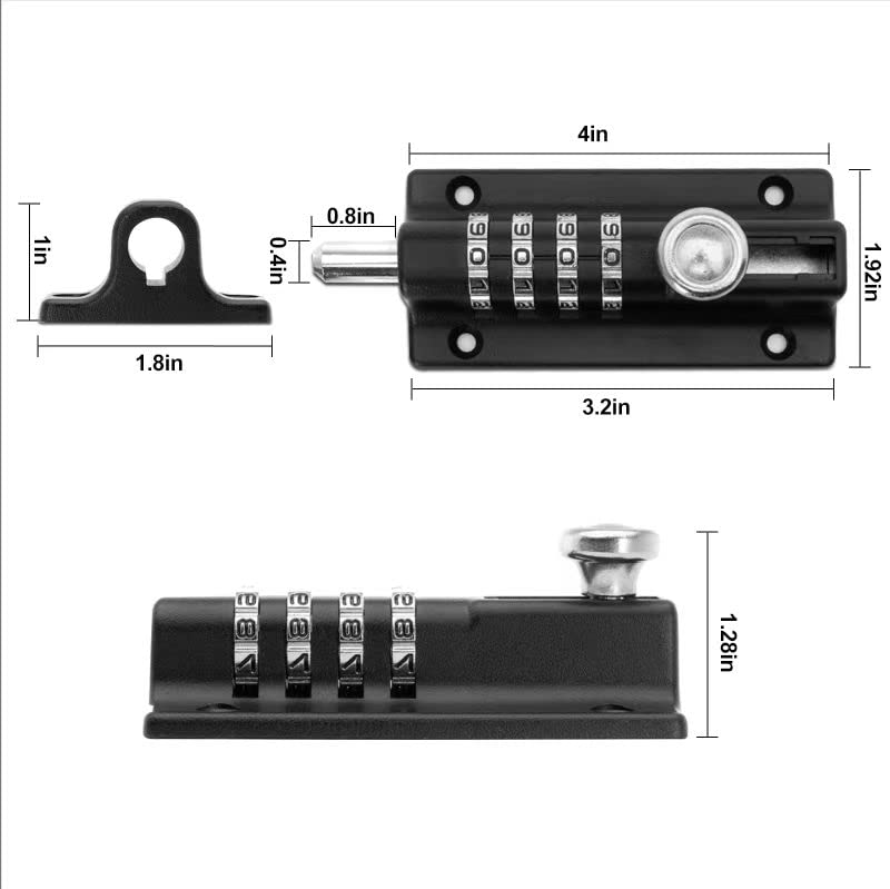 Combi Bolt Door Lock Sliding Combination Bolt Latch Keyless Combination Bolt, Weatherproof 4 Digit High Security Gate Lock for Sheds Cupboards Fences Garages