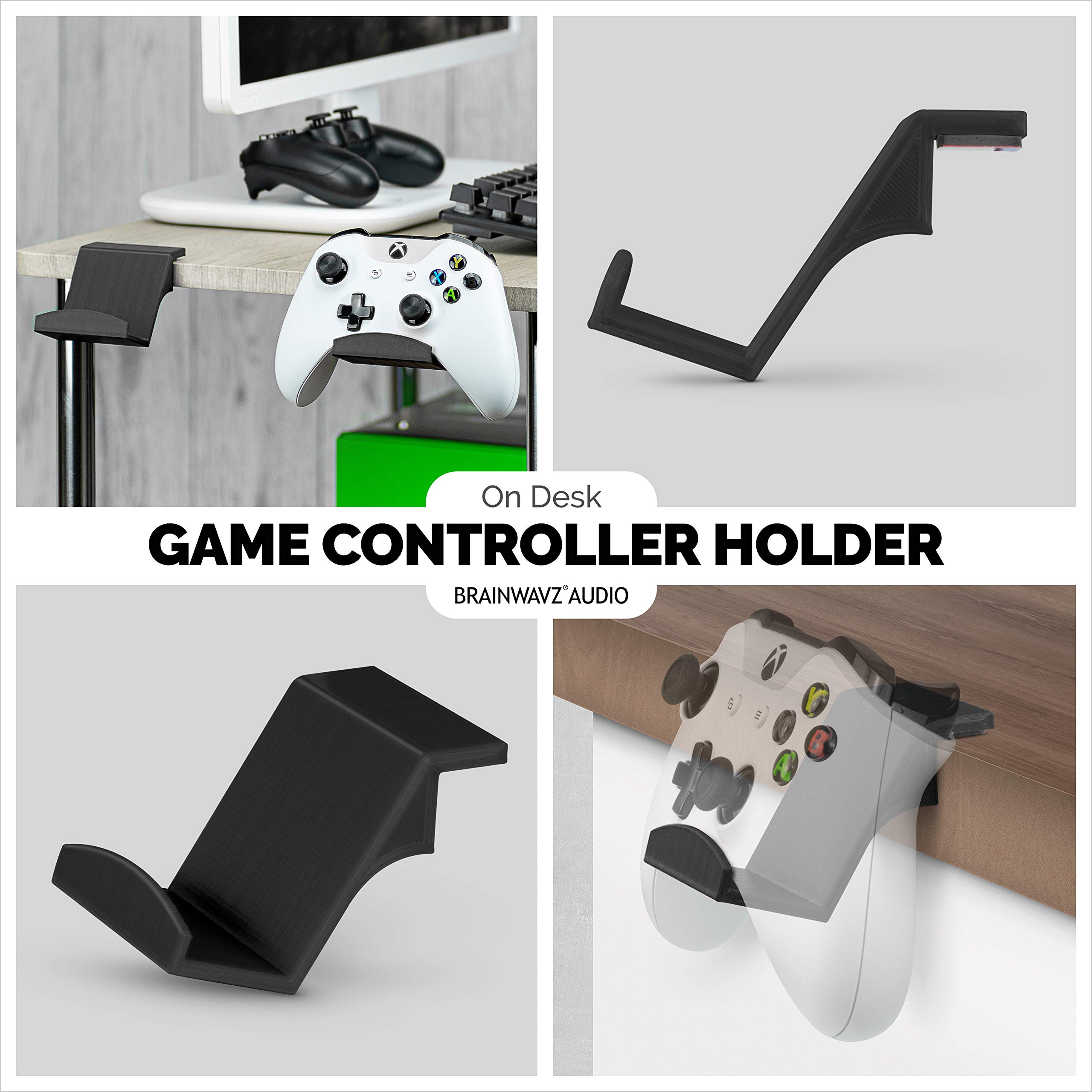BRAINWAVZ Game Controller Desktop Stand Holder (2 Pack) for XBOX ONE 360 SWITCH PS4 STEAM PC NINTENDO, Universal Gamepad Accessories - No screws, Stick on, Black