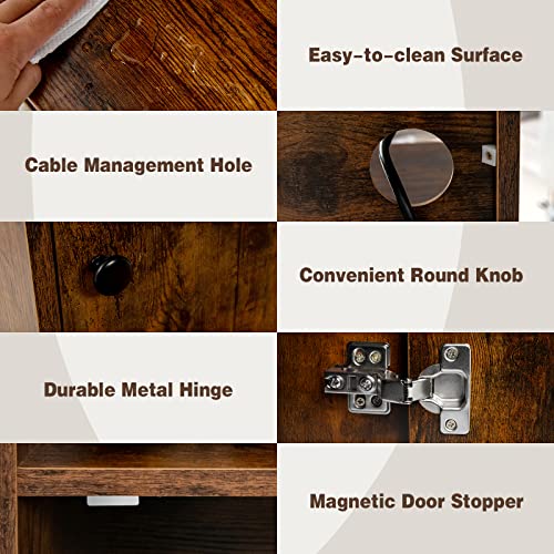 Giantex Nightstand with Charging Station - 55" Tall Bedside Table with 6-Level Adjustable Shelves, Multifunctional End Table & Bookshelf, Modern Storage Cabinet for Bedroom (Rustic Brown)