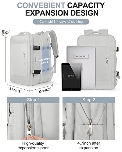 Large Travel Backpack Men,Carry On Backpack,Expandable Airline Airplane Flight Approved Weekender Backpack,Laptop Backpack,Waterproof 40l Business Travel Backpack Women,Overnight Backpack, Grey