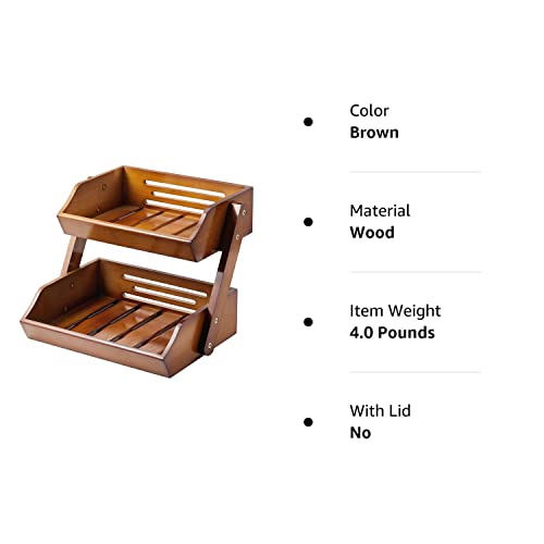 Sushineibor Bamboo Fruit Basket Stand Storage for Kitchen,Large Capacity Home Countertop Standing Wooden Organizer Bread Vegetable Holder Veggies Display Snacks Food Rack (Brown)