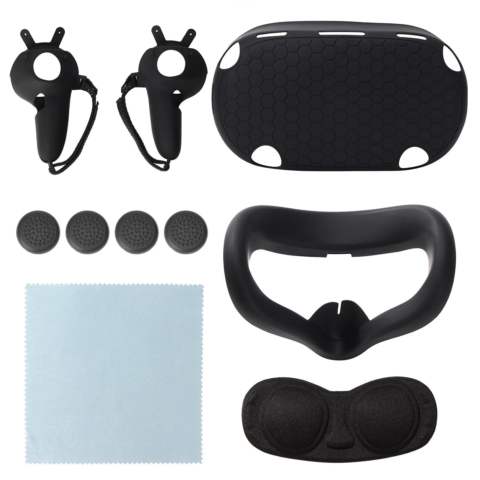 BWWNBY Soft Silicone Game VR Accessories Facial Pad Protective Cover Set VR Headset Cover Fit for Oculus Quest 2(Black)