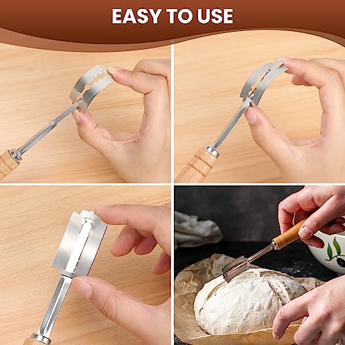 CUNSENR Premium Bread Lame Tool - Hand Crafted Bread Lame Dough Scoring Tool - Easy to Lame Bread & Clean - Stainless Steel Sourdough Scoring Tool - Bread Scoring Tool with Leather Cover(5 Blades)