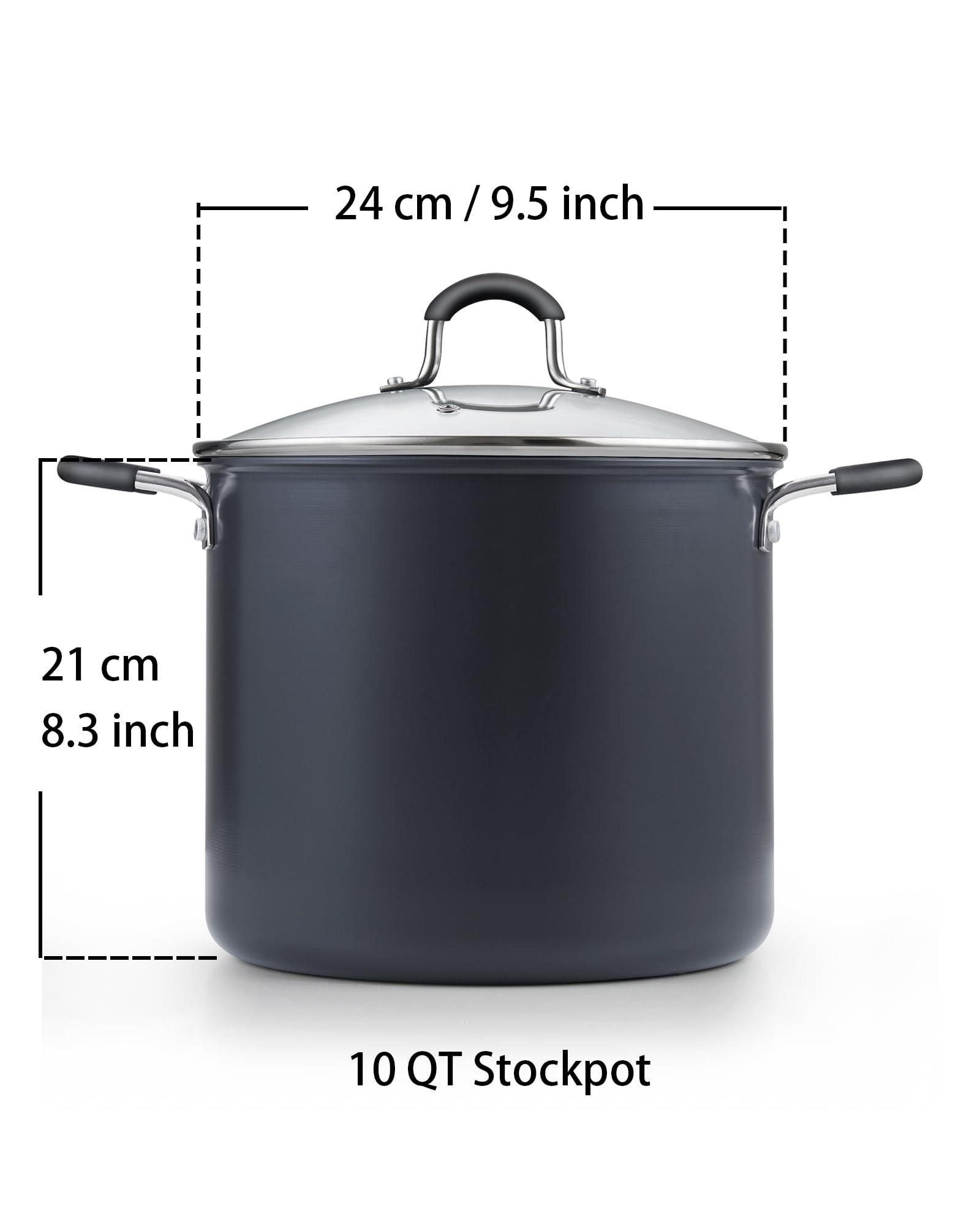 Cook N Home Nonstick Stockpot Soup pot with Lid Professional Hard Anodized 10 Quart, Oven safe - Stay Cool Handles, Black