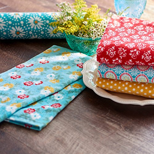 The Pioneer Woman Spring Floral Kitchen Towel Set, 4pk, Print,Red, Teal, Yellow, White, Blue, Green