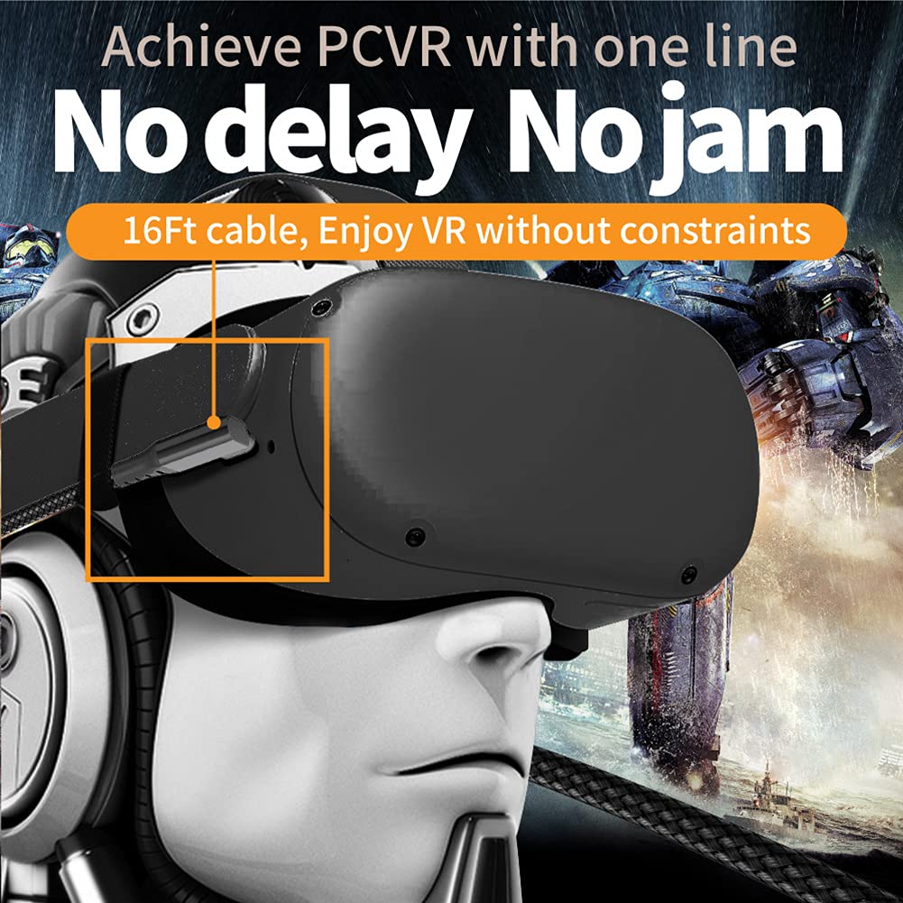BWWNBY Travel Fast Charging Durable Link Cable Portable Gaming PC for Oculus Quest 2(Black,Size:5m)
