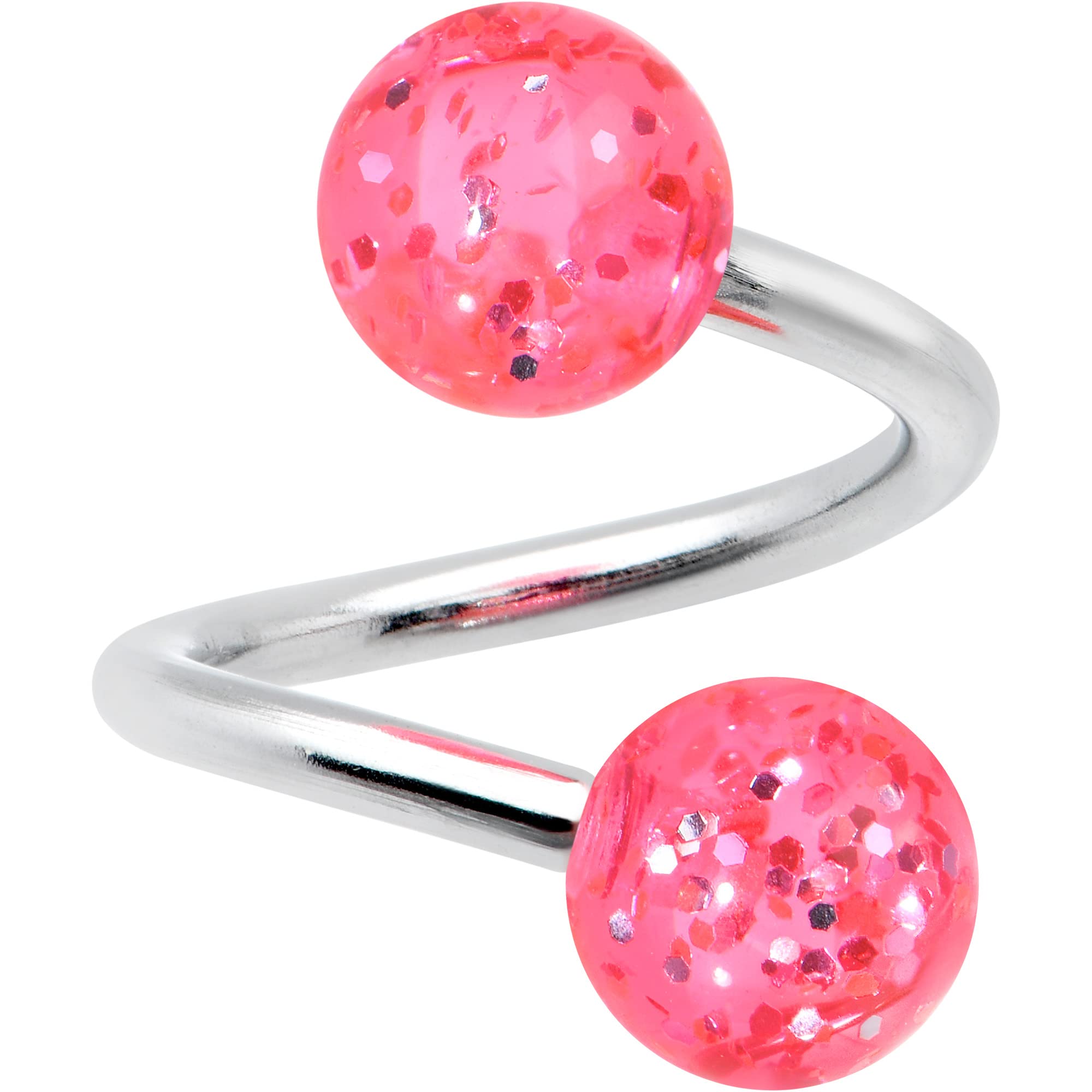 Body Candy Stainless Steel Pink Glitter Acrylic Ball Spiral Twister Belly Ring