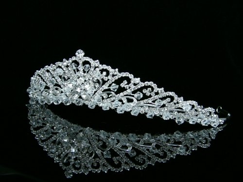 Bridal Wedding Princess Rhinestones Crystal Flower Tiara Crown - Silver Plating